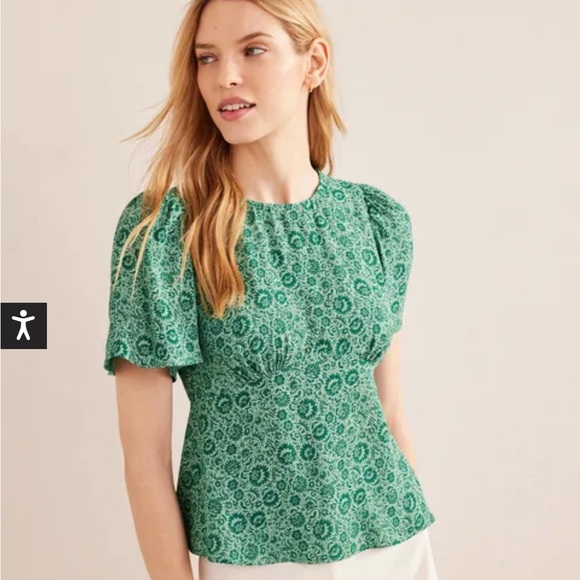 Boden | Tops | Boden Green Flutter Sleeve Blouse | Poshmark